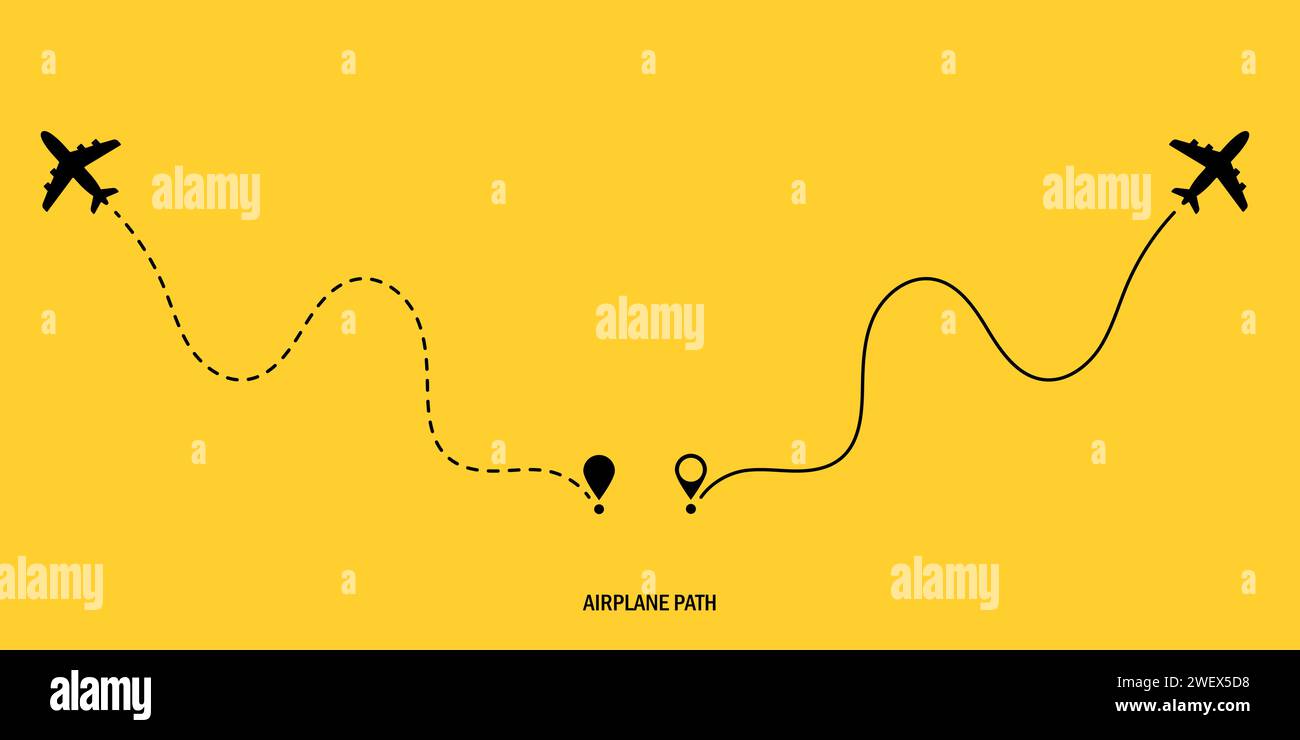 Travel concept. Dotted path airplane. Aircraft tracking. Airplane route ...