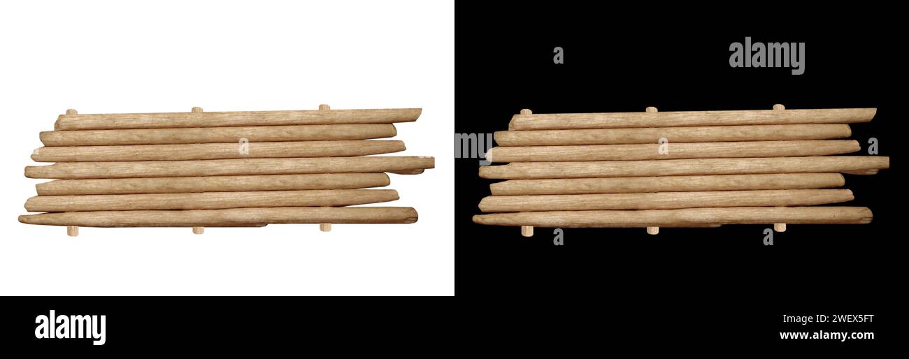 Raft made of wooden logs top view on isolated white and black ...