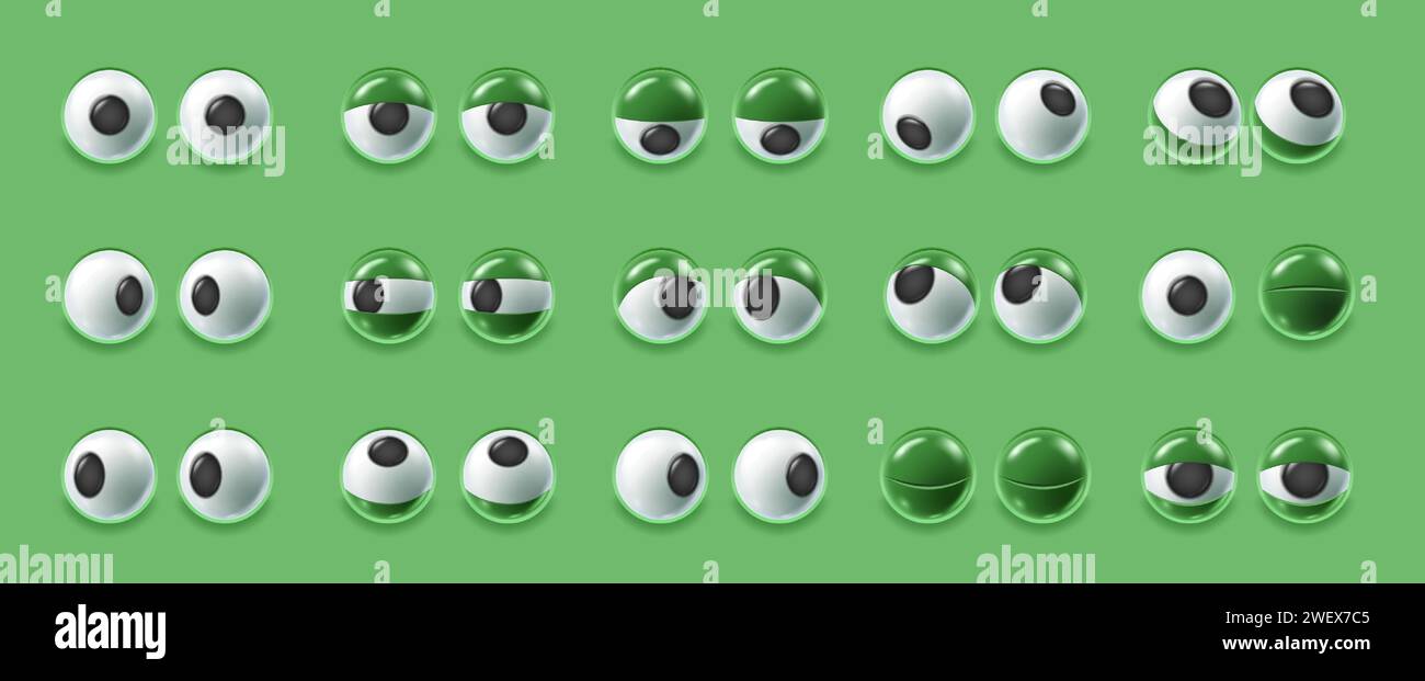 Funny 3D cartoon eyes. Simple eyeballs with eyelids, glossy eye and fun ...