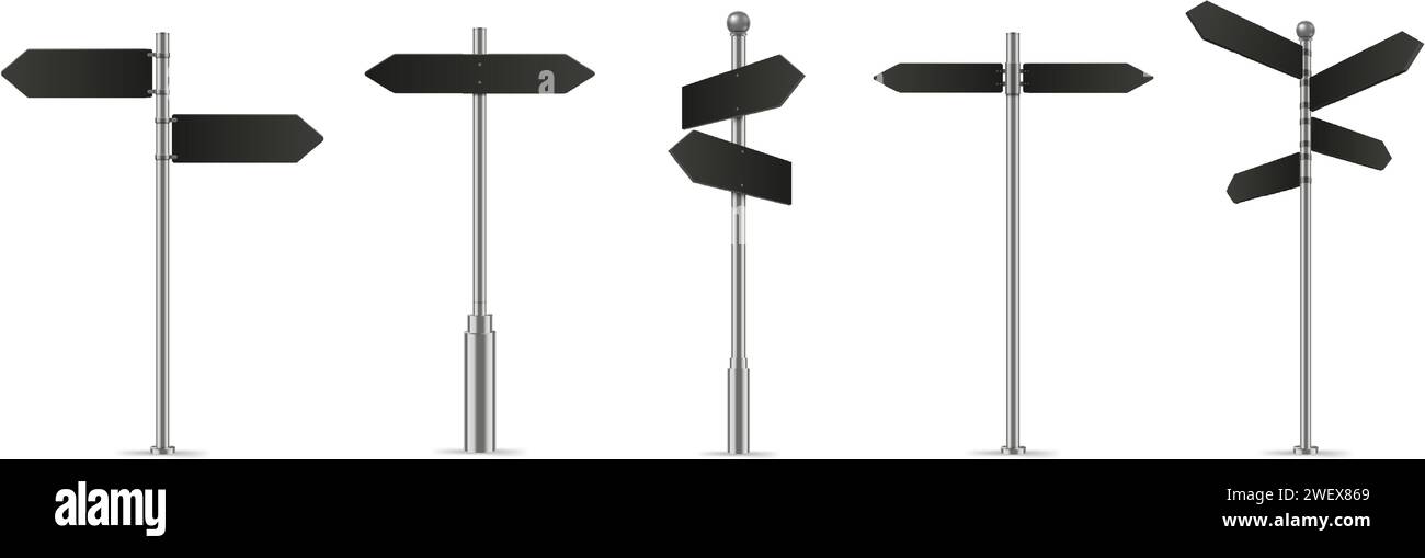 Finger Post. 3D wayfinding sign, black multi directional fingerposts isolated realistic vector ...