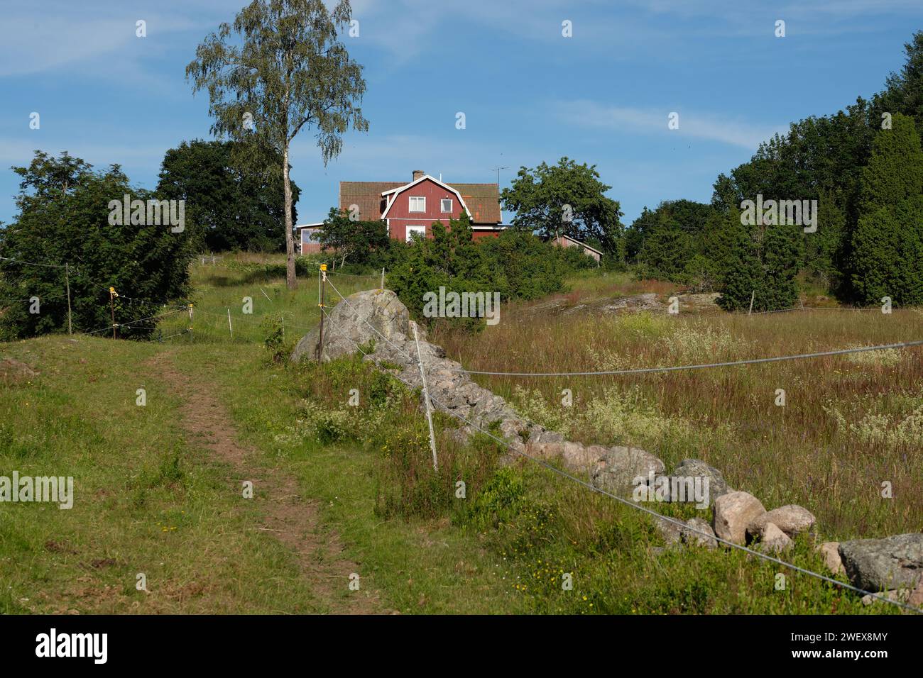 Typical swedish red farmhouse in Bredebolet in Skaraborg in Vaestra ...