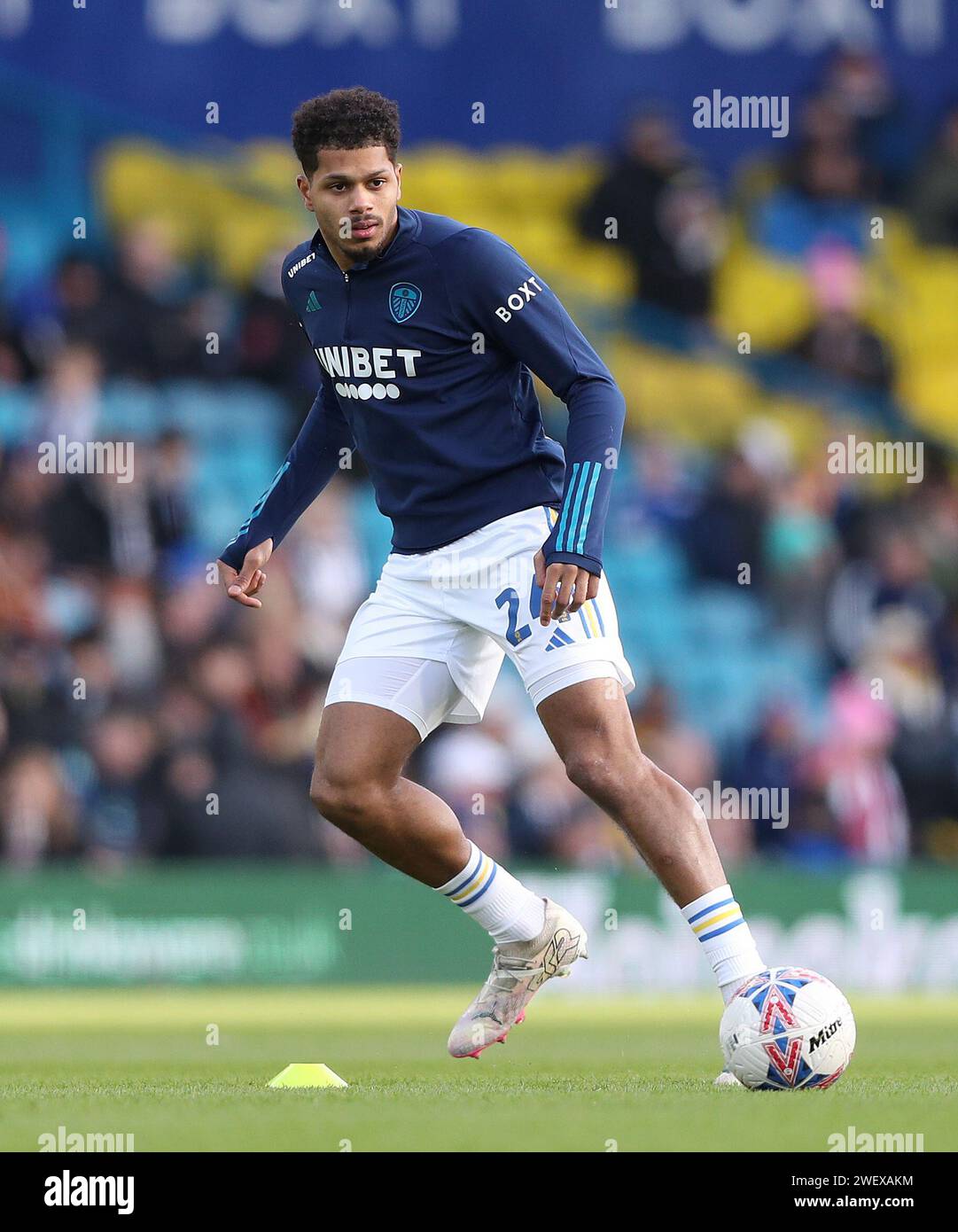 Leeds United's Georginio Rutter warms up before the Emirates FA Cup ...