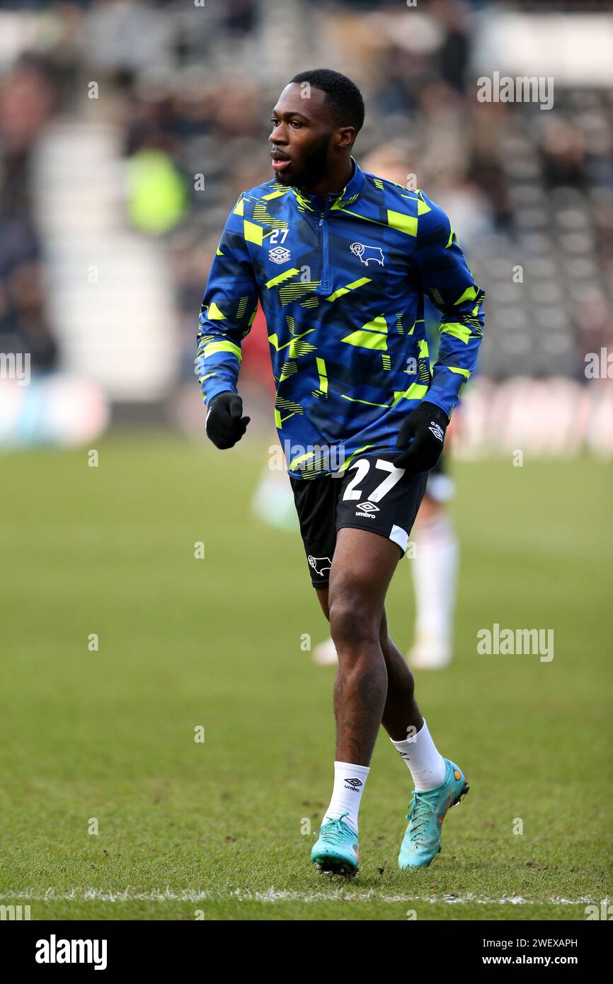 Derby County's Corey Blackett-Taylor during the warm up before the Sky ...