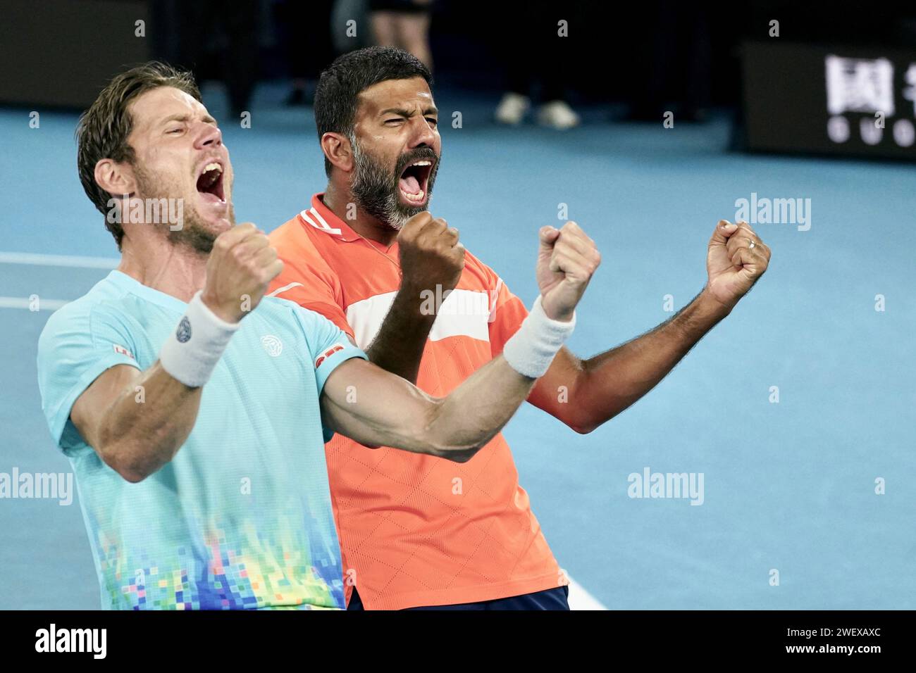 Melbourne, Australia. 27th Jan, 2024. Rohan Bopanna (R)/Matthew Ebden ...