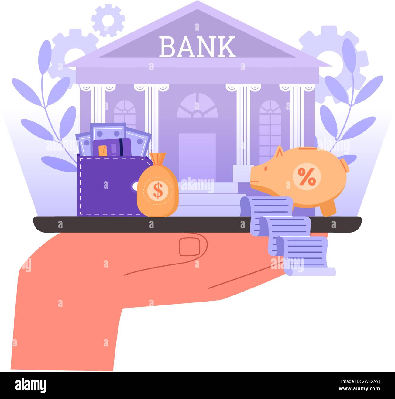 Online banking. Digital finance management concept with bank building ...