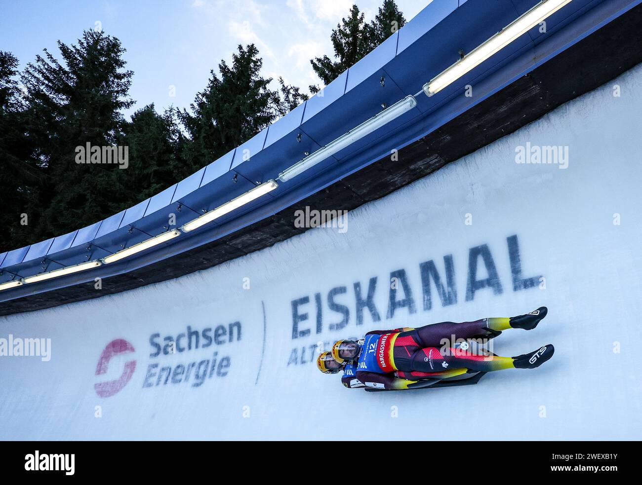 Tobias Wendl and Tobias Arlt from Germany in action during the men's doubles event, at the Luge ...