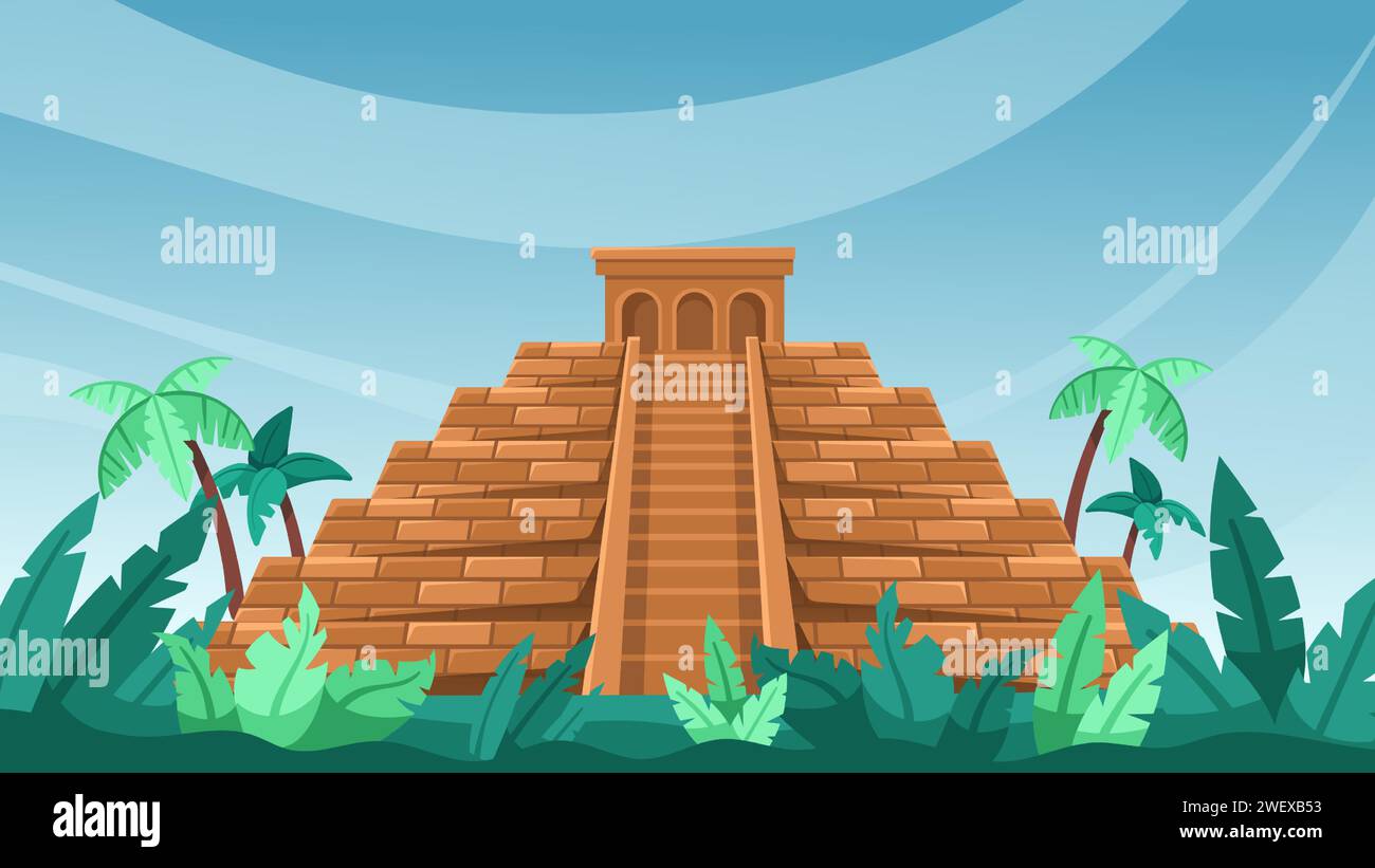 Ancient Maya pyramid. Mesoamerican architecture with lush tropical ...