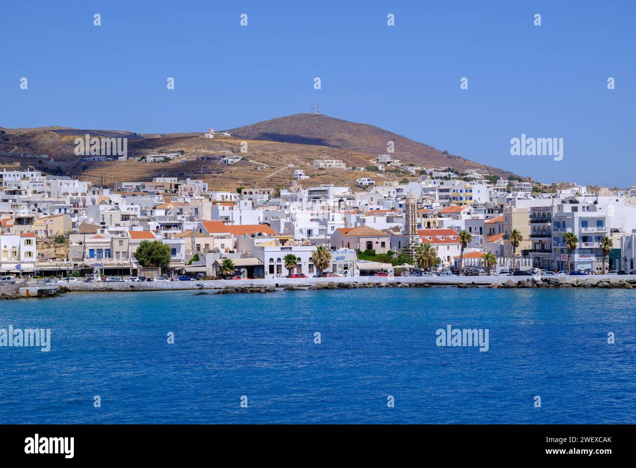 Tinos, GR - 6 August 2023: Panoramic view of Chora, Tinos island ...