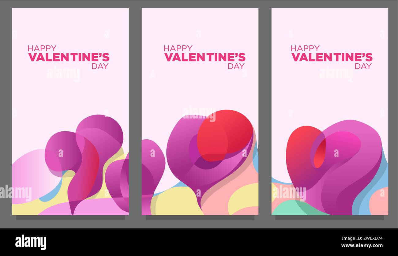 mobile banner and print love heart set template with text placement for ...