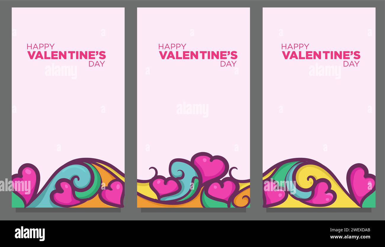 mobile banner and print love heart set template with text placement for ...