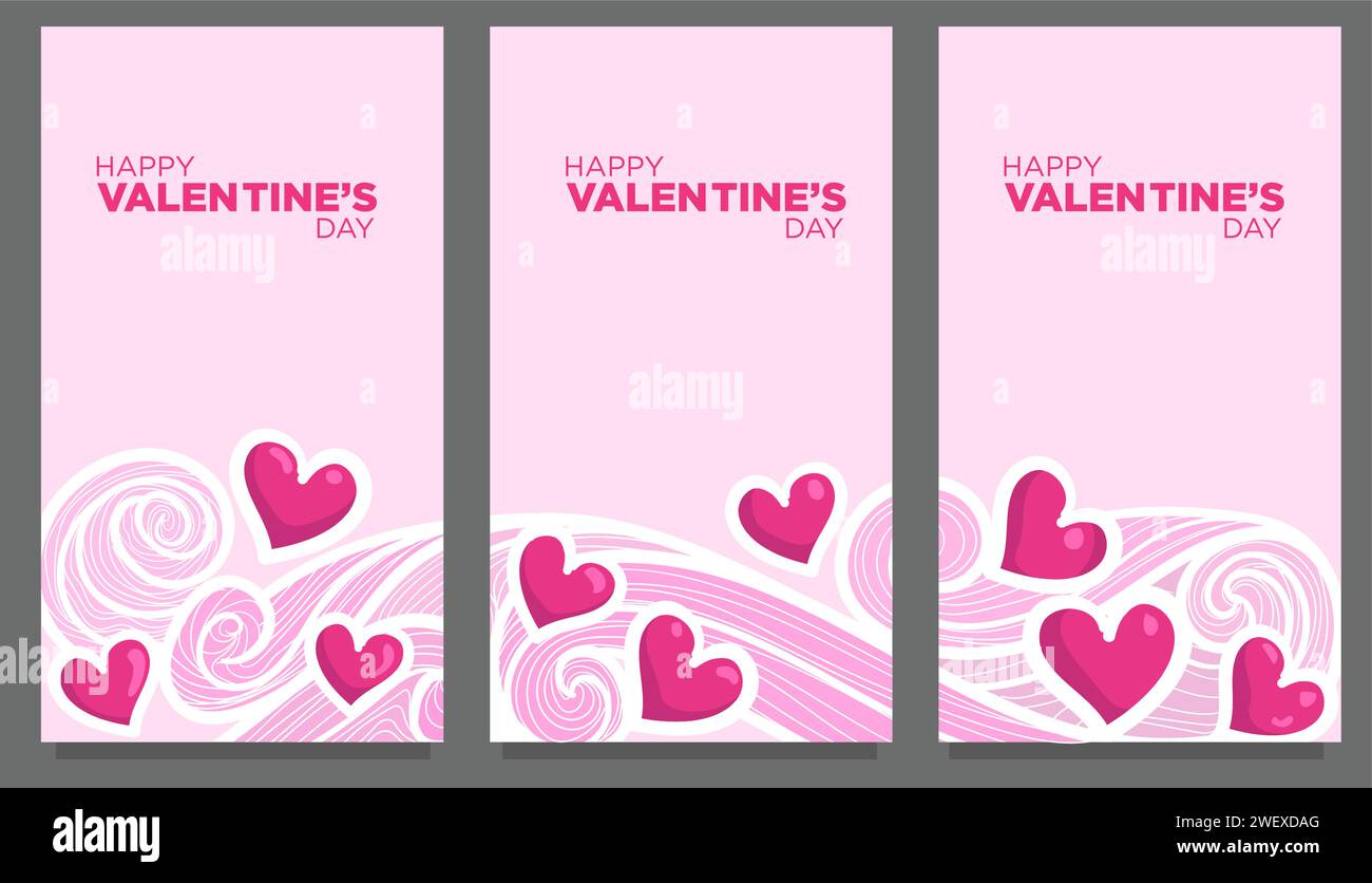 mobile banner and print love heart set template with text placement for ...