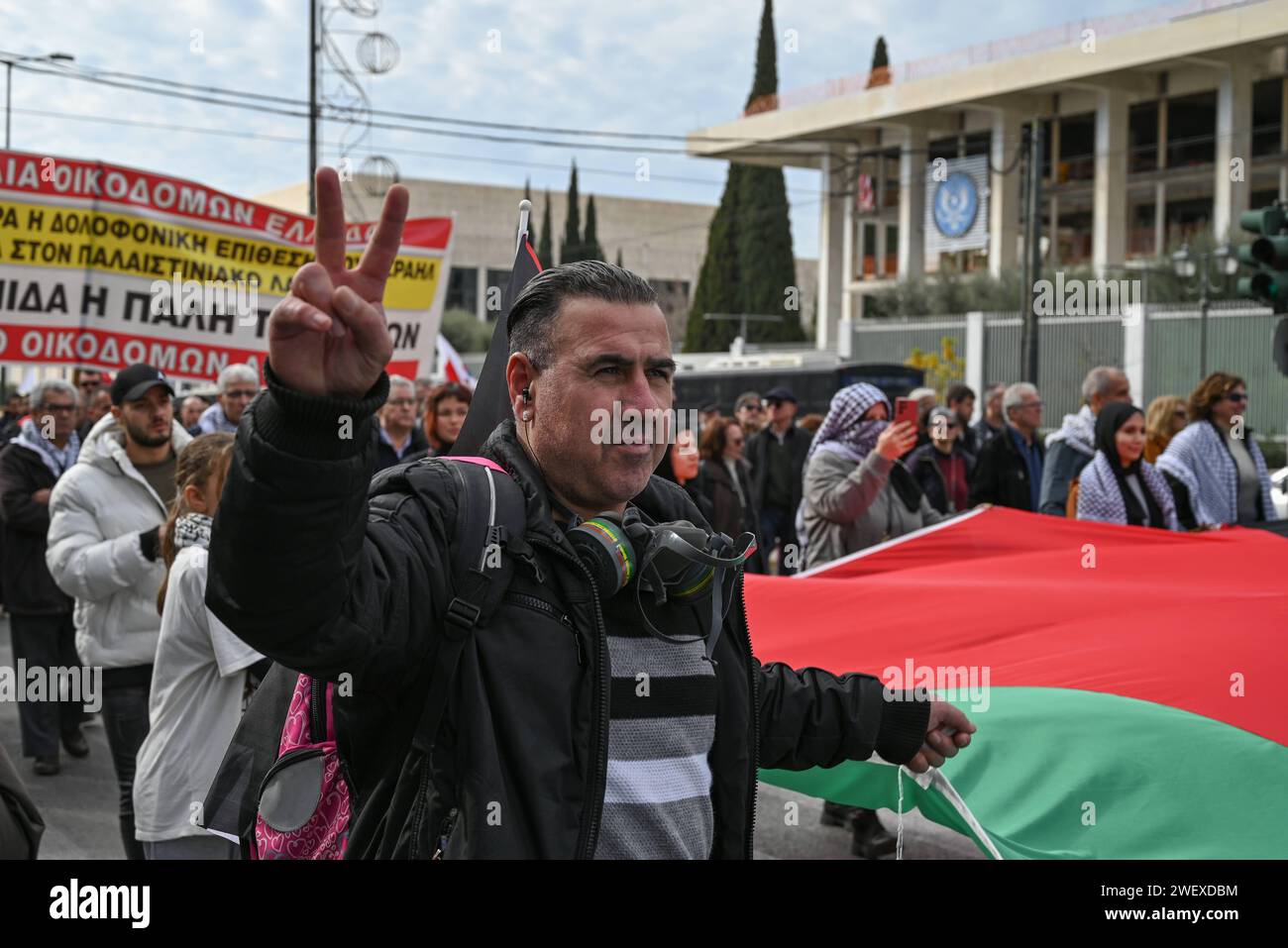 Pro-Palestinian demonstration A protester makes the victory sign as he ...