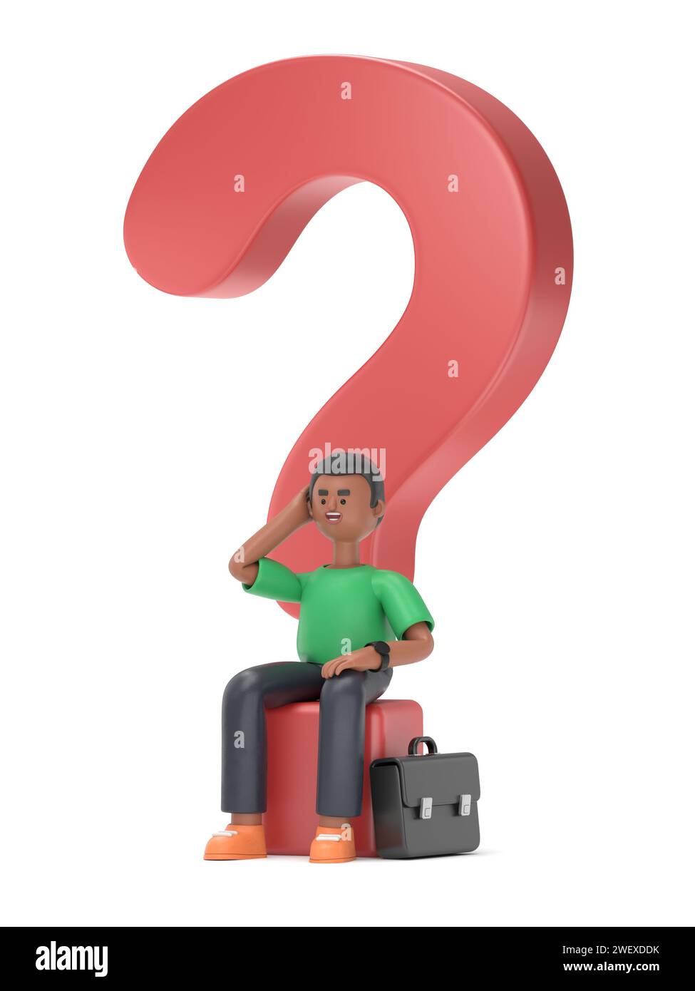 3D illustration of businessman puzzled and contemplating. 3D ...