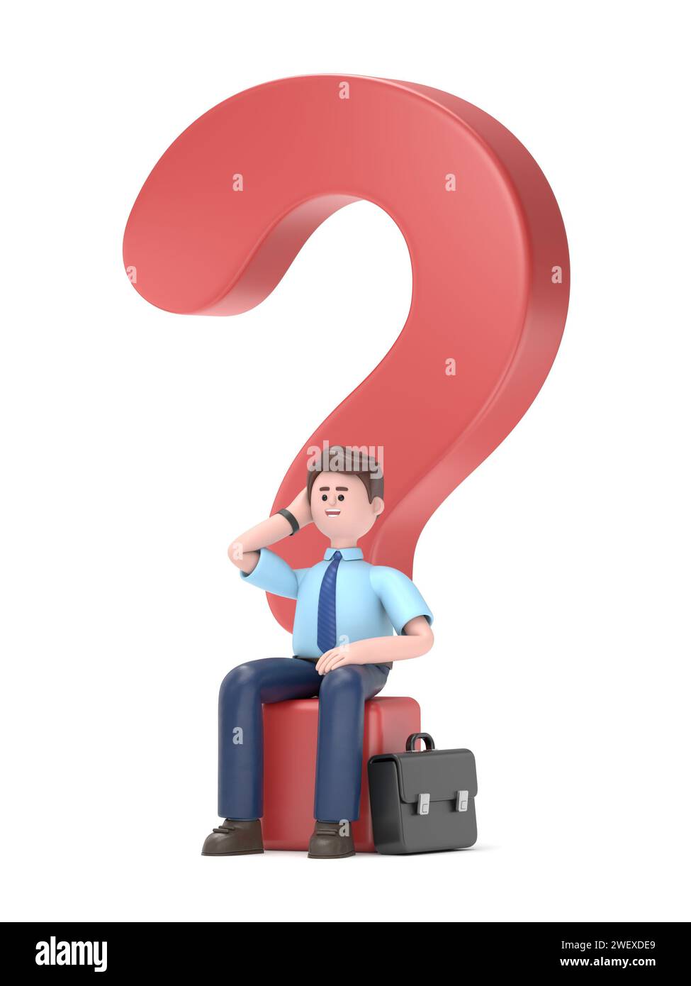 3D illustration of businessman puzzled and contemplating. 3D ...