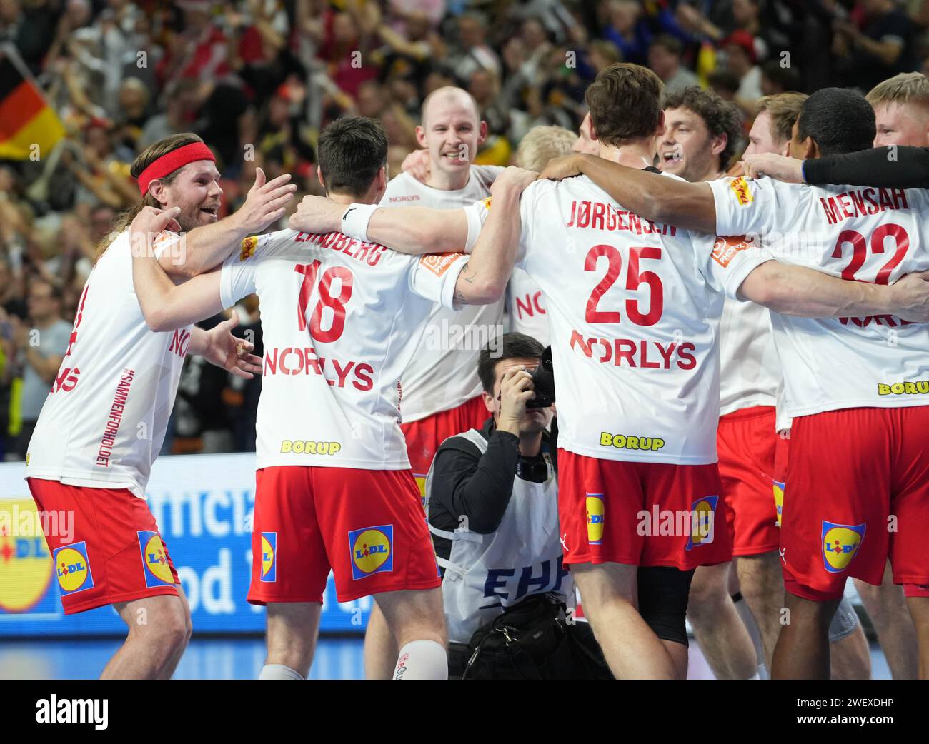 Celebration Victory Team Denmark during the Men's EHF Euro 2024, Semi ...