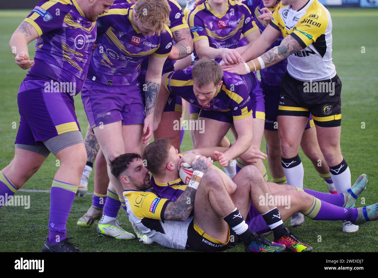 Newcastle upon Tyne, 27 January 2024. Newcastle Thunder scoring a try ...
