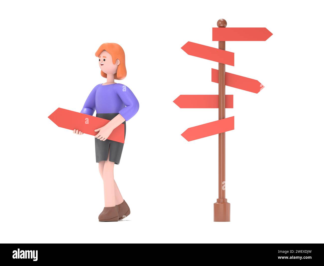 Choose the direction. Directinal concept, 3D illustration in cartoon ...