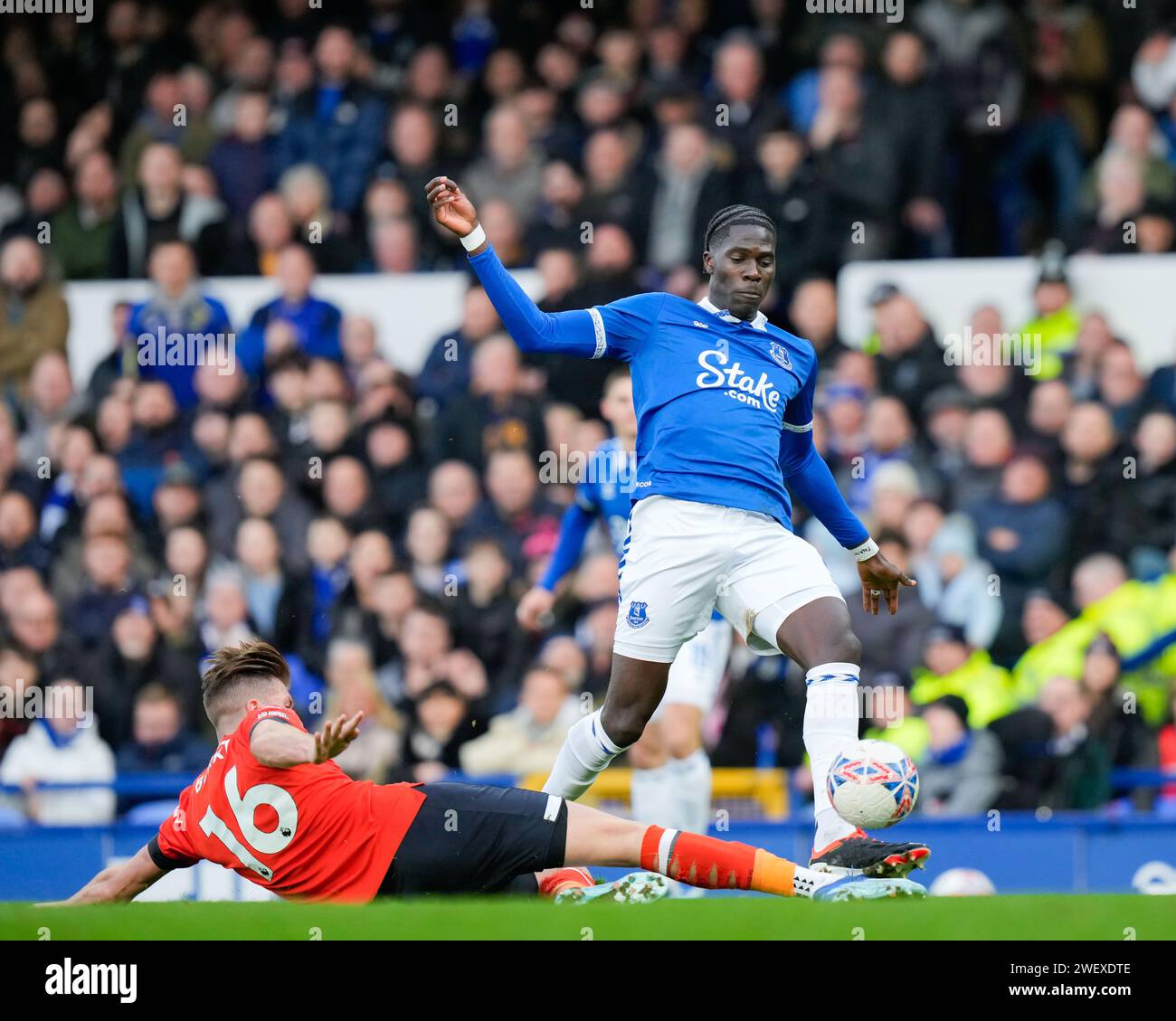 Reece Burke of Luton Town tackles Amadou Onana 8# of Everton, during ...