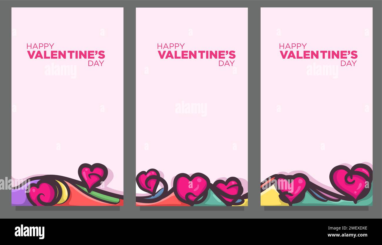 mobile banner and print love heart set template with text placement for ...