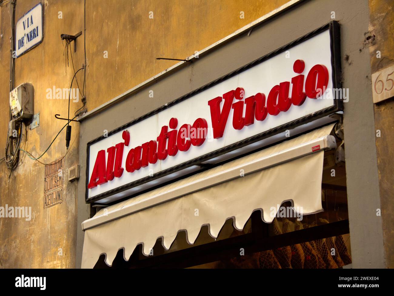 Florence, January 24th 2024, sign of “Antico Vinaio” famous panini shop ...