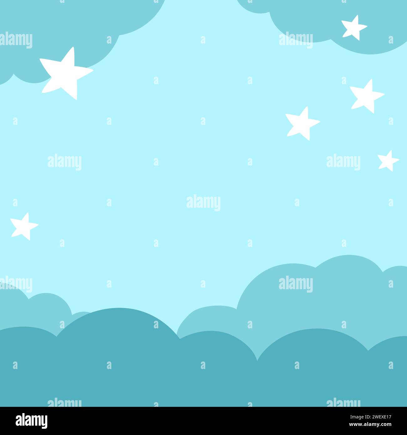 Vector blue abstract background with clouds and stars. Magic or fantasy ...