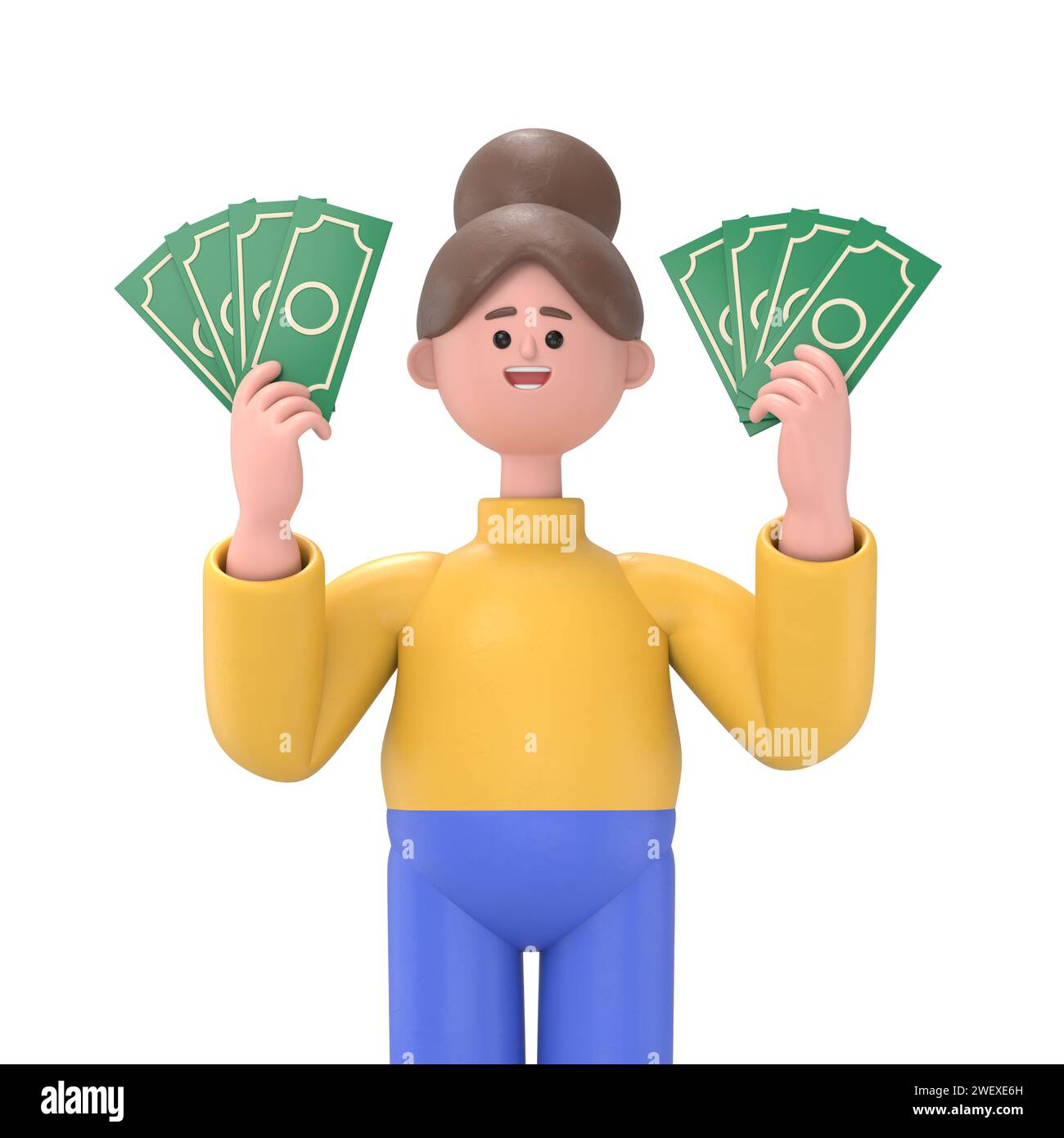 3D illustration of businessman with banknotes of money in his hands ...