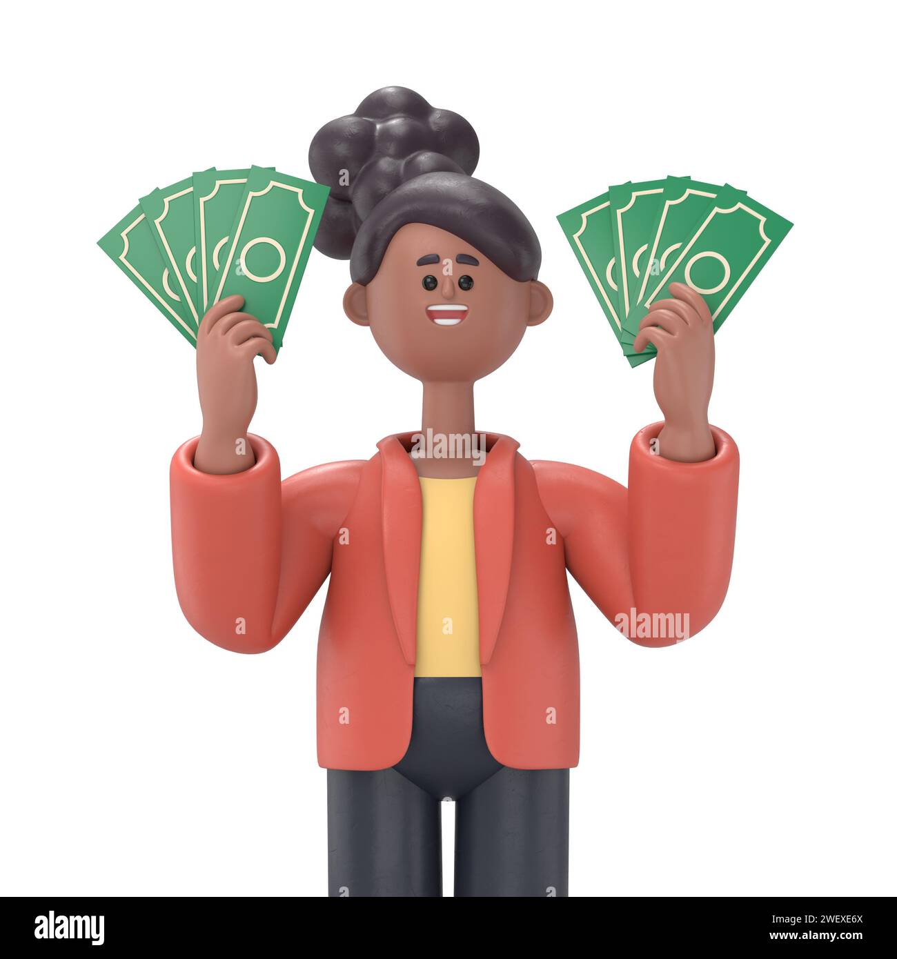 3D illustration of businessman with banknotes of money in his hands ...