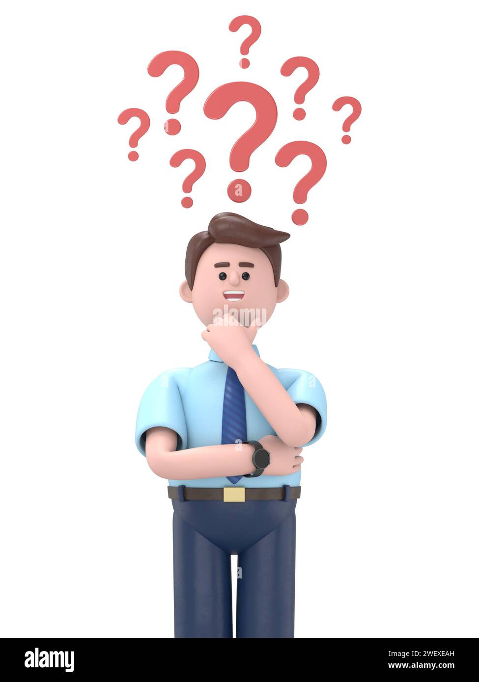 Making a decision with arrows and question mark above head. 3D ...