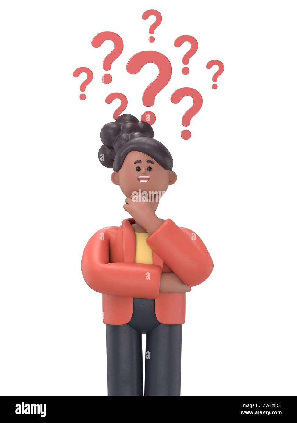 Making a decision with arrows and question mark above head. 3D ...