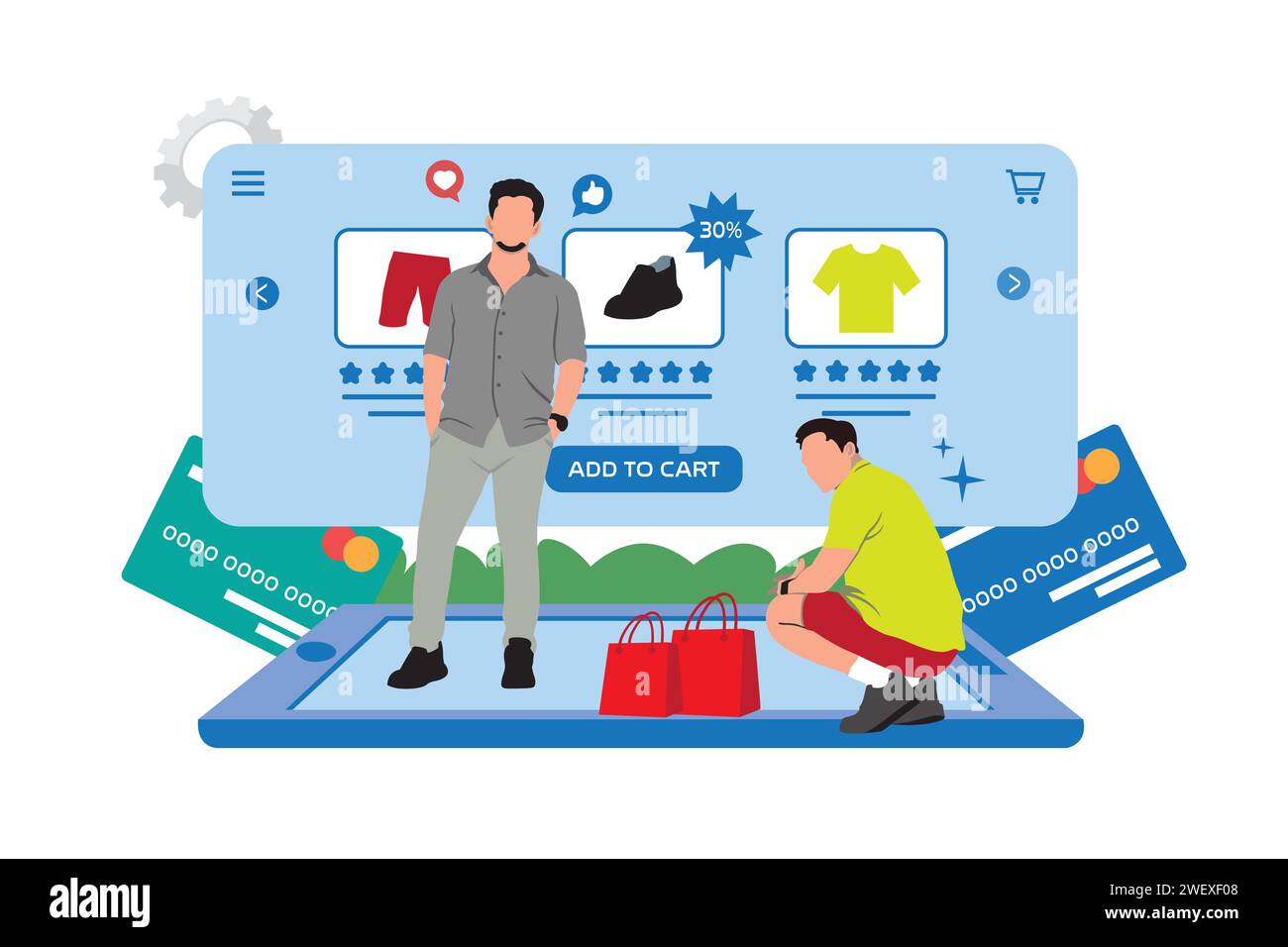 Online shopping concept. Man buying clothes on internet. Vector ...
