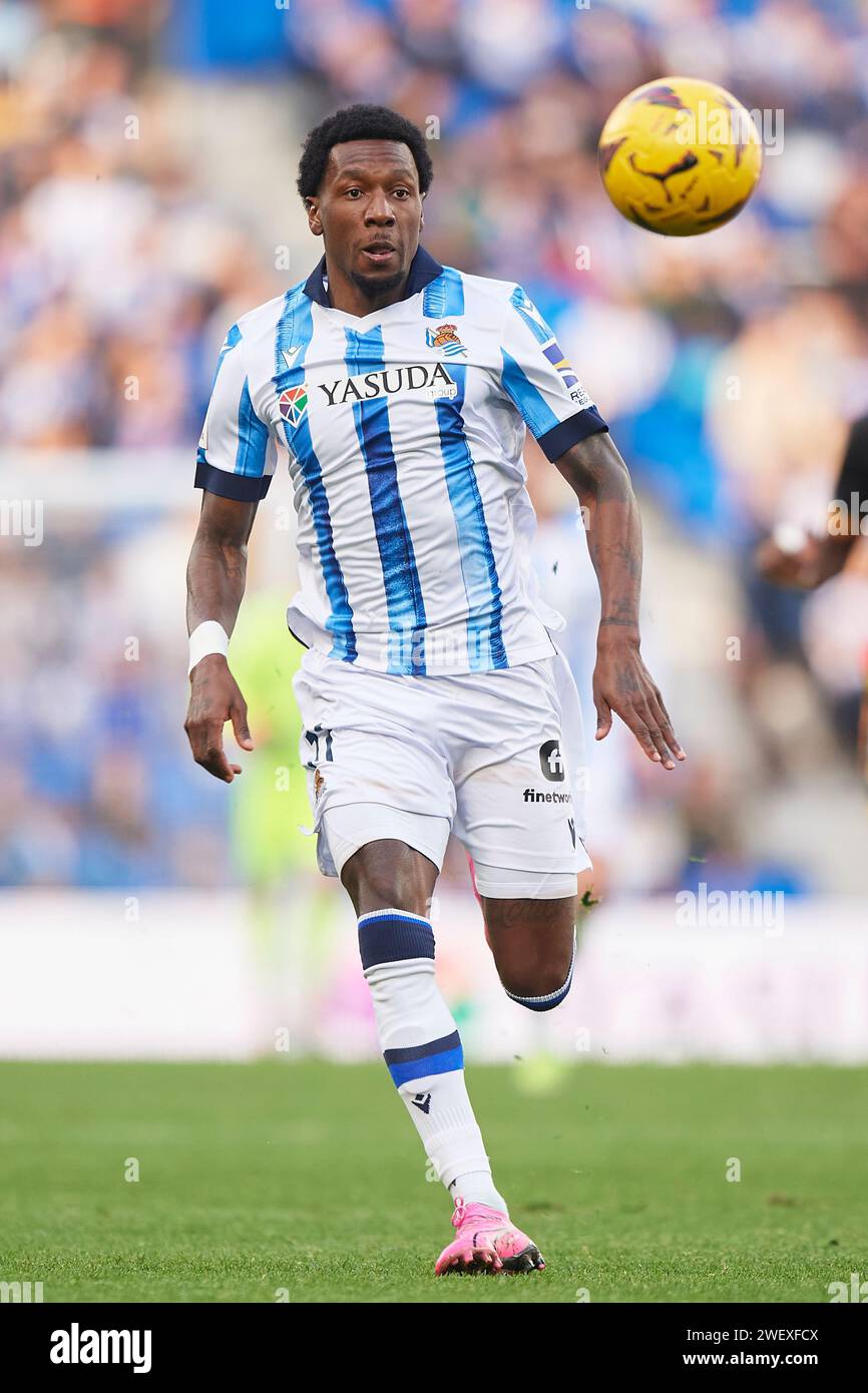 Sheraldo Becker of Real Sociedad in action during the LaLiga EA Sports ...