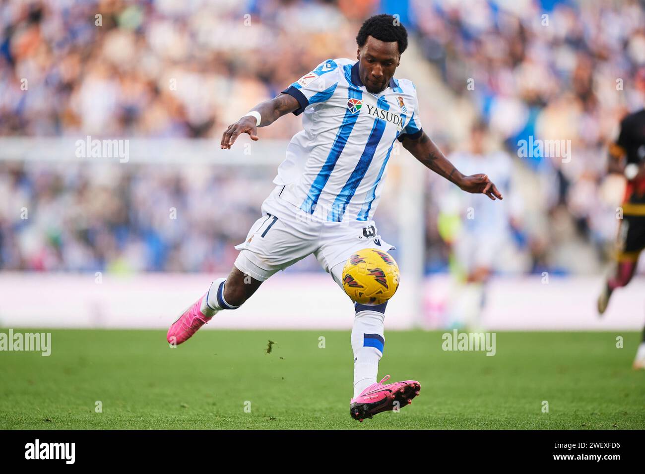 Sheraldo Becker of Real Sociedad in action during the LaLiga EA Sports ...