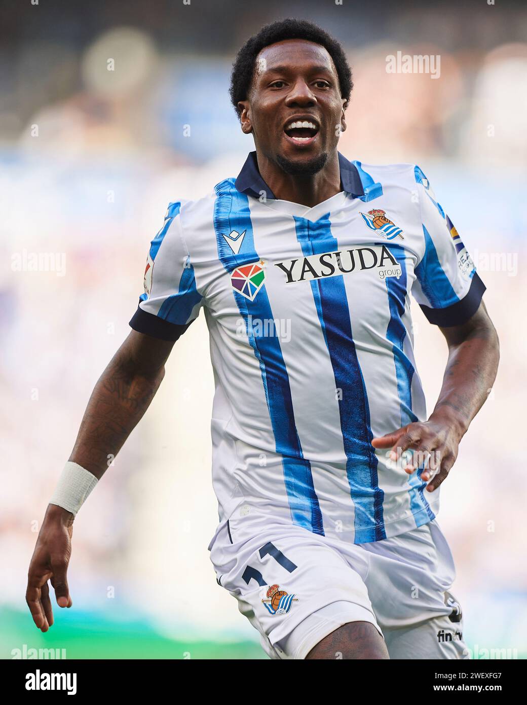 Sheraldo Becker of Real Sociedad in action during the LaLiga EA Sports ...
