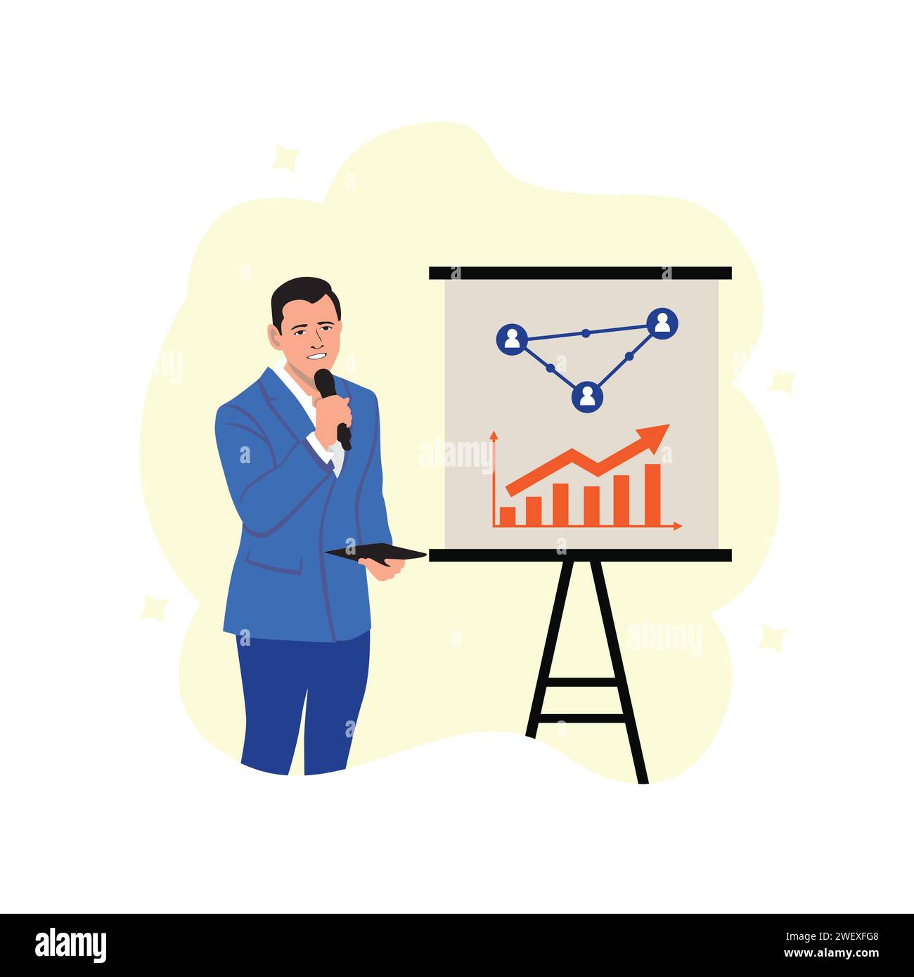 Businessman presenting graph on whiteboard. Flat style vector ...