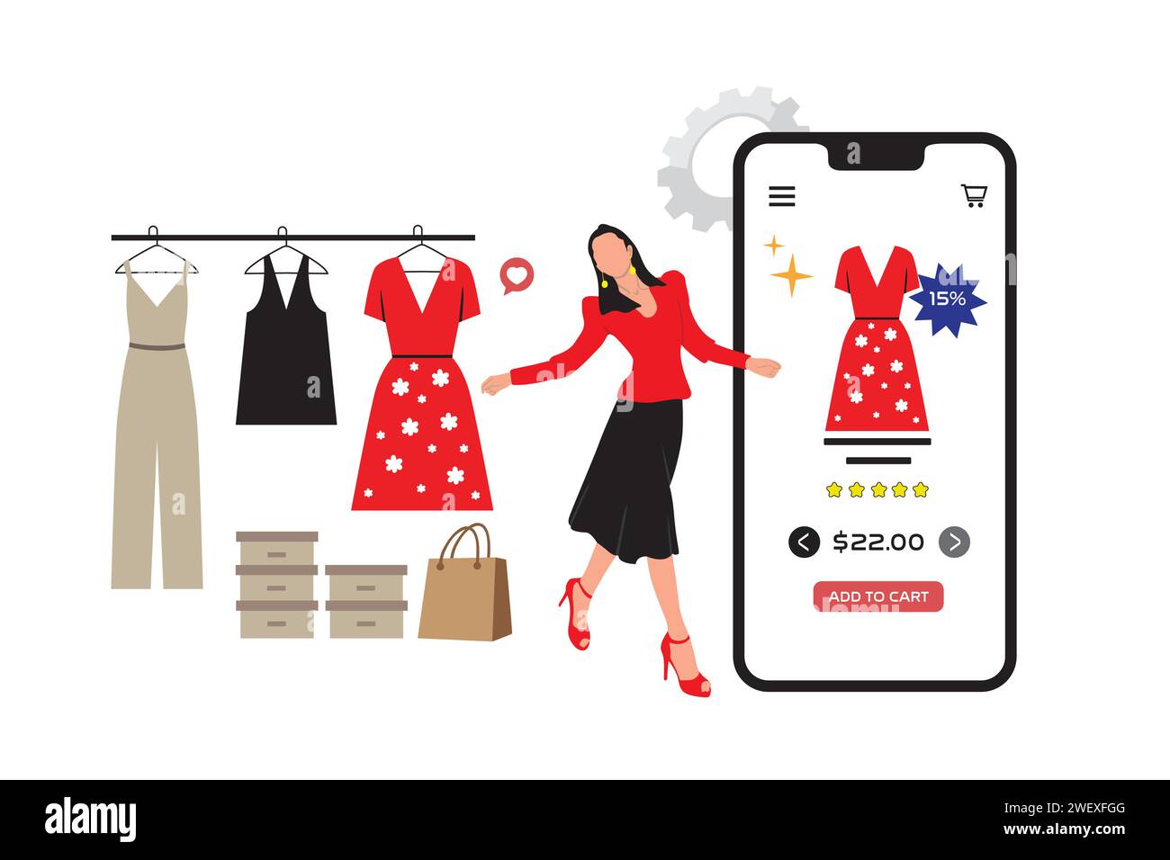 Online shopping concept. Woman choosing clothes on smartphone screen ...
