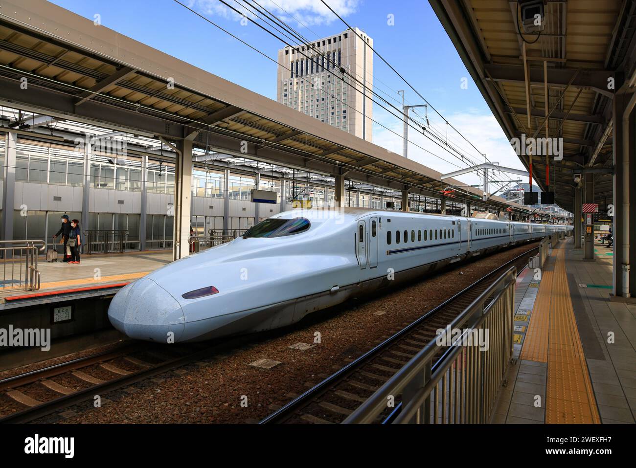 The SHINKANSEN train approached the platform to take up passengers at ...