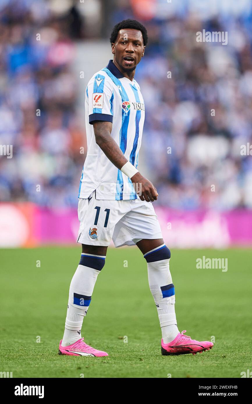 Sheraldo Becker of Real Sociedad reacts during the LaLiga EA Sports ...
