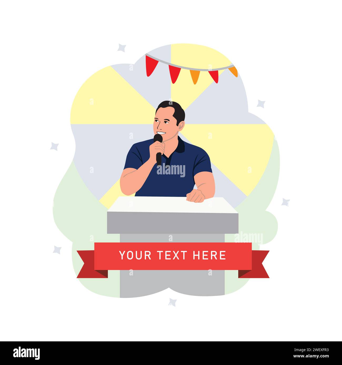 Vector illustration of a man speaking into microphone. Flat style ...