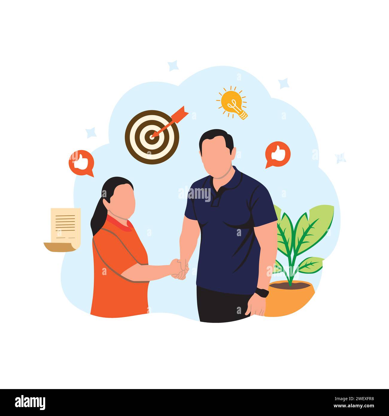 Businessman and businesswoman shaking hands. Teamwork concept. Vector ...