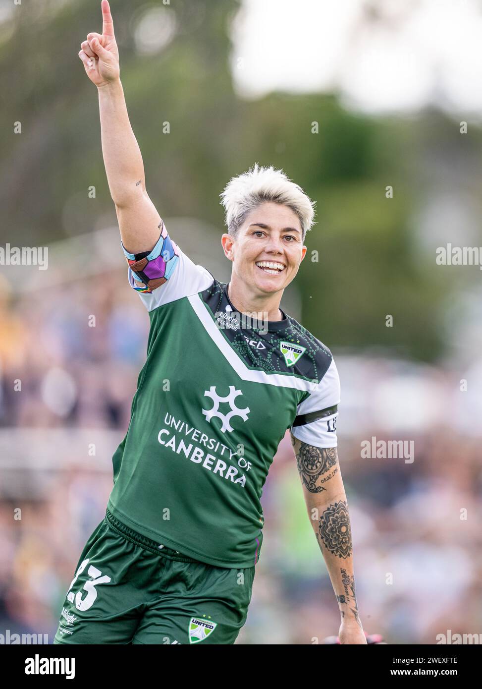 Michelle Heyman of Canberra United celebrates scoring a goal during ...
