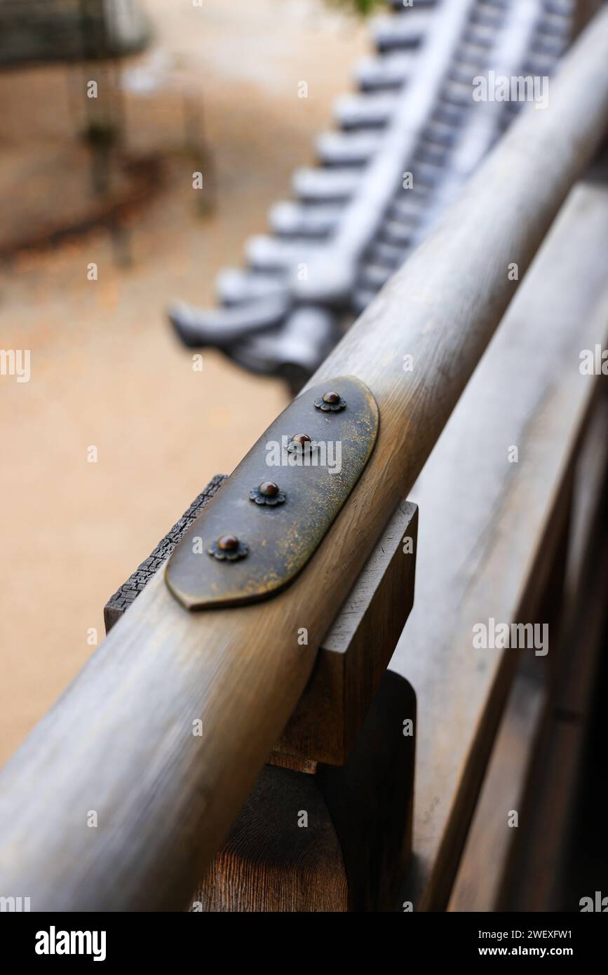 Handrail decorated with antique metal rivets, traditional japanese ...