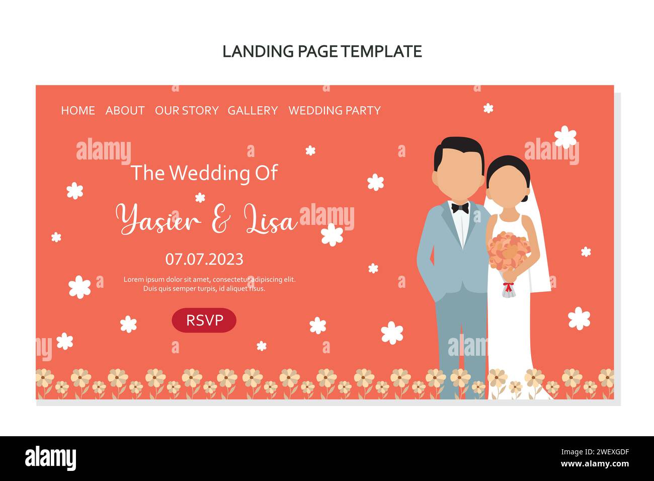 wedding invitation design with couple in love, vector illustration ...