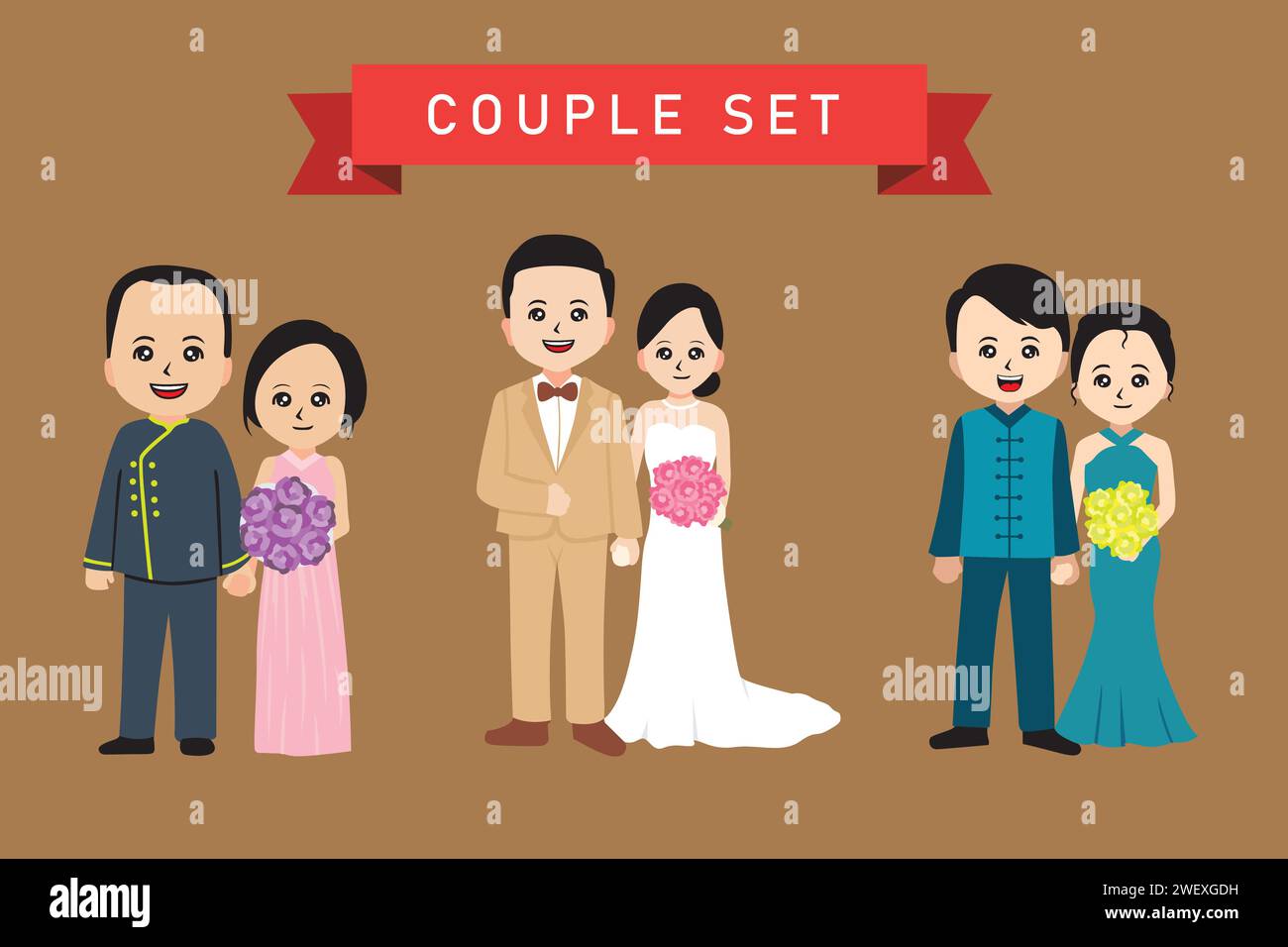 Wedding couple vector illustration. Flat cartoon style Stock Vector ...