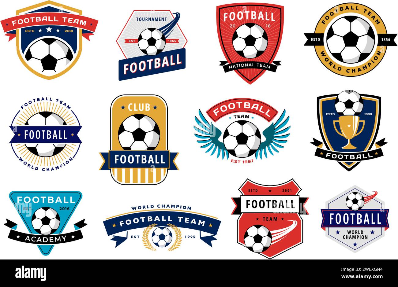 Soccer club badge collection. Football team emblems with soccer balls ...