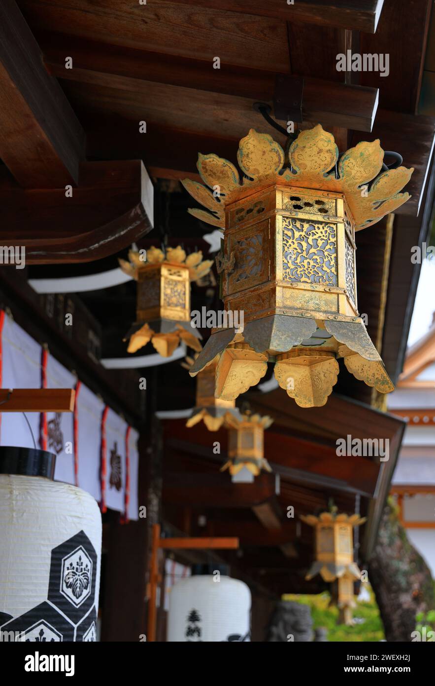Japan style hanging lantern lamp in Japanese Shrine and temple Stock ...