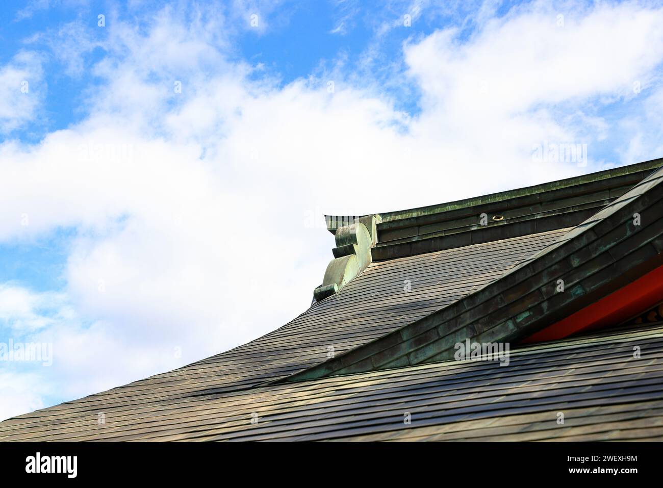 Detail of shrine gable roof, traditional temple roof at Saga, japan ...