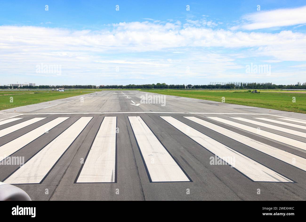 Airport runway ready for plane take off with good weather condition ...