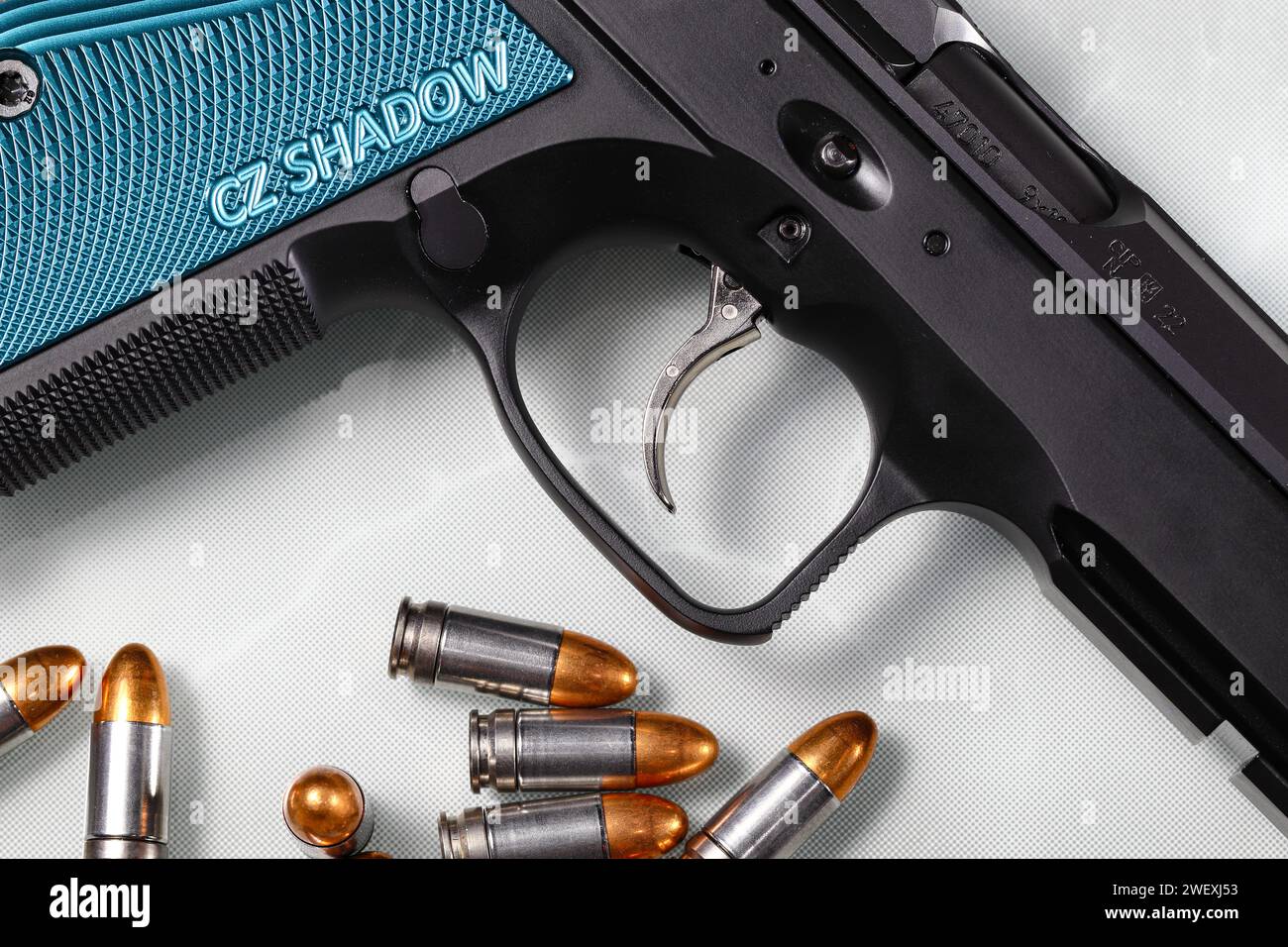 A CZ shadow 2 9 mm Luger sports pistol trigger, Automatic steel pistol ...