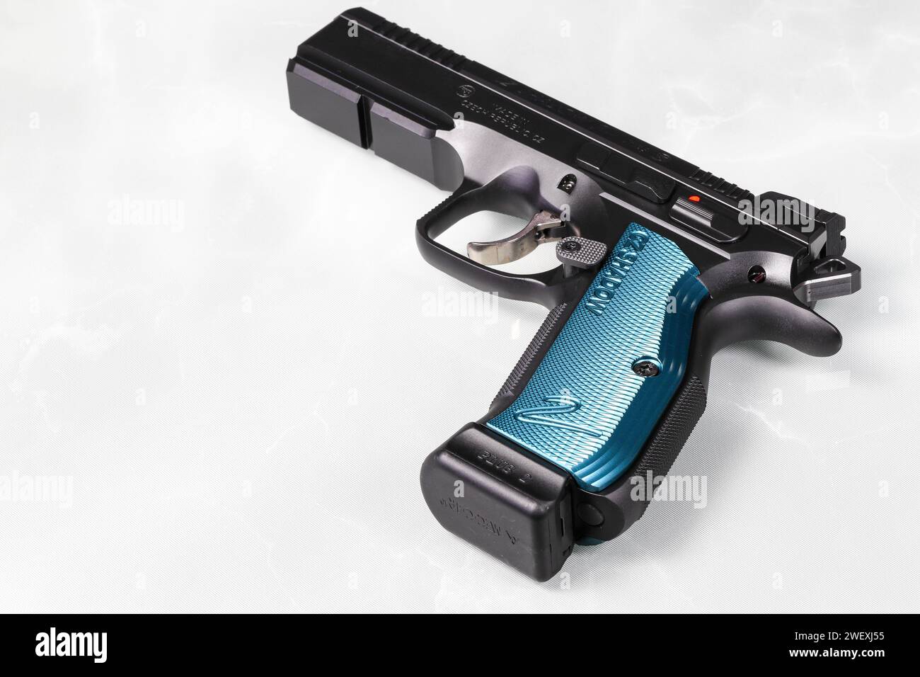 A CZ shadow 2 9 mm Luger sports pistol with a red dot sight, Automatic ...