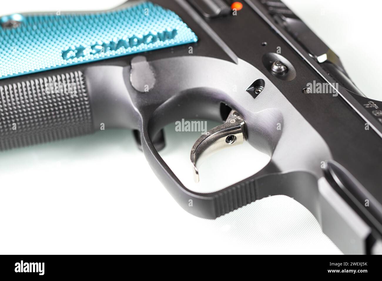 A CZ shadow 2 9 mm Luger sports pistol trigger, Automatic steel pistol ...